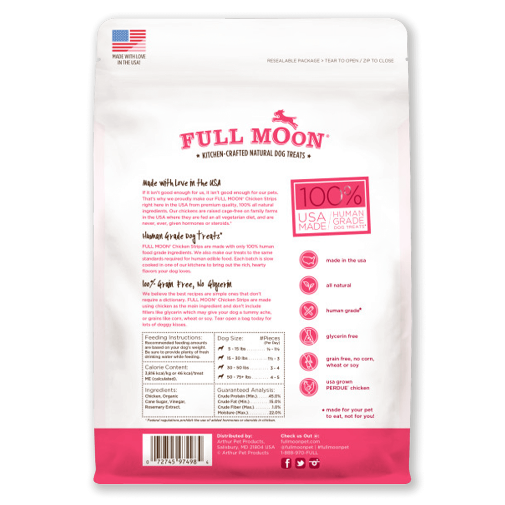 Full Moon All Natural Human Grade Dog Treats, Chicken Strips, 12-Oz ...